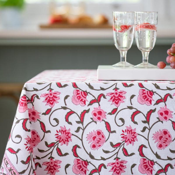 Grand Illusions | Pink Berry Cotton Hand Block Print Tablecloth ...