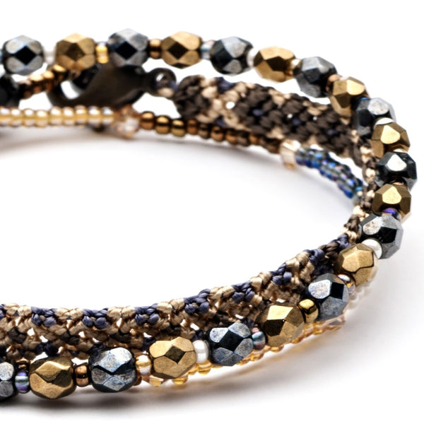 Azuni | Desert Elki Macrame Beaded Crystal Wrap Bracelet | Indigo Blue ...