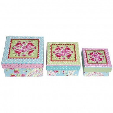 Floral Nesting Boxes - Set of 3 - Indigo Blue Trading