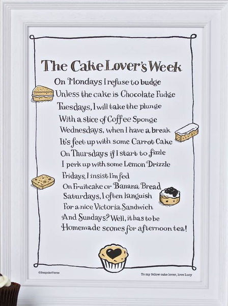 Bespoke Verse | The Cake Lovers Week Poem Print | Indigo Blue Trading